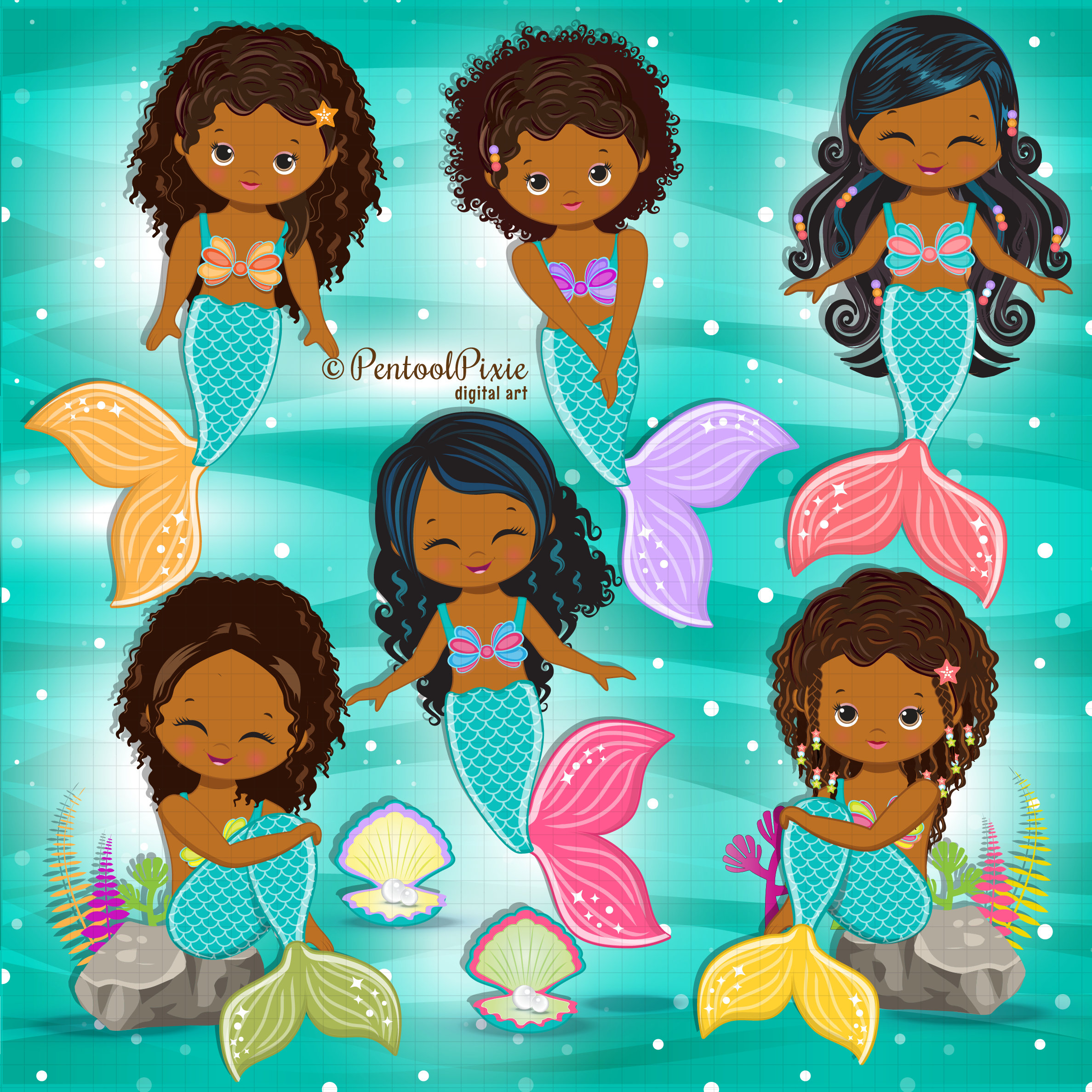 African American Mermaids, Mermaid Clipart, African Mermaids, Mermaid ...