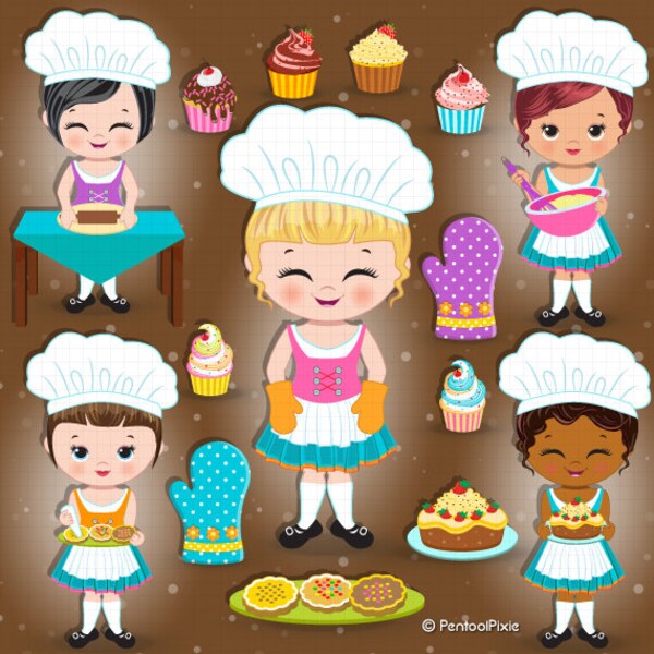 Bakery Girls Clipart - Etsy