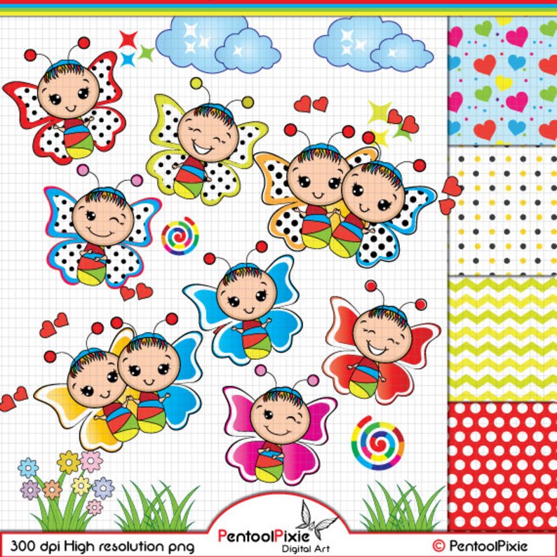 Cute Smiley Butterflies Digital Clipart Butterfly Clipart - Etsy India