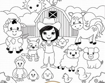 Farm Animals Digital Stamps. Farm Animals Line Art. Farm Animals ...