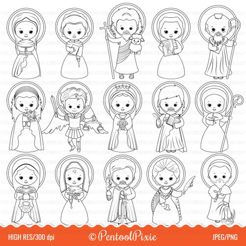 Saints Clipart Cute Saints Jesus Clipart Lineart Coloring - Etsy Canada