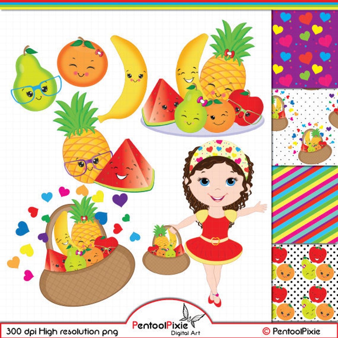 Fruits Clipart Fruit Clipart Happy Fruit Clipart Girl - Etsy Norway