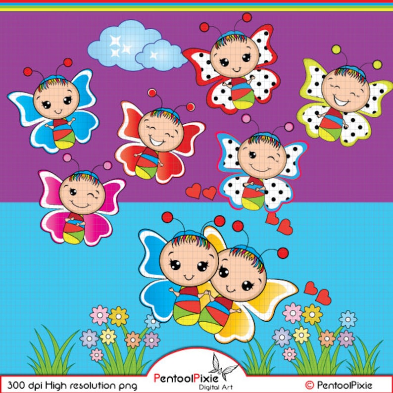 Cute Smiley Butterflies Digital Clipart Butterfly Clipart - Etsy India