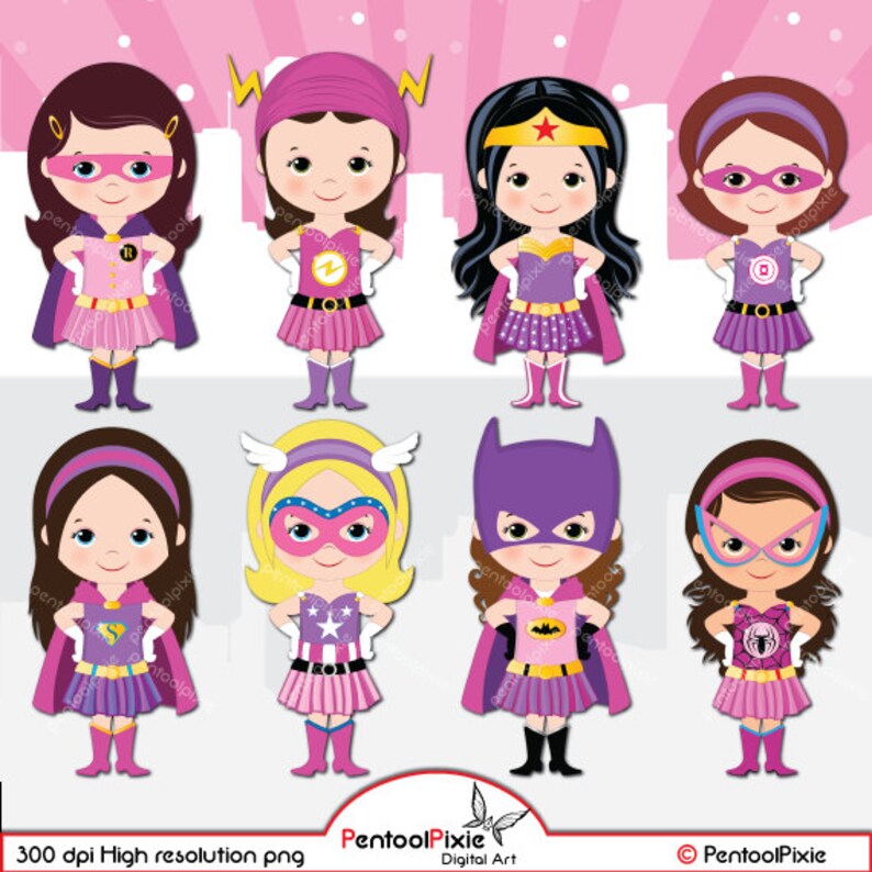 Superhero girls clipart Pink Supergirl Girl power | Etsy