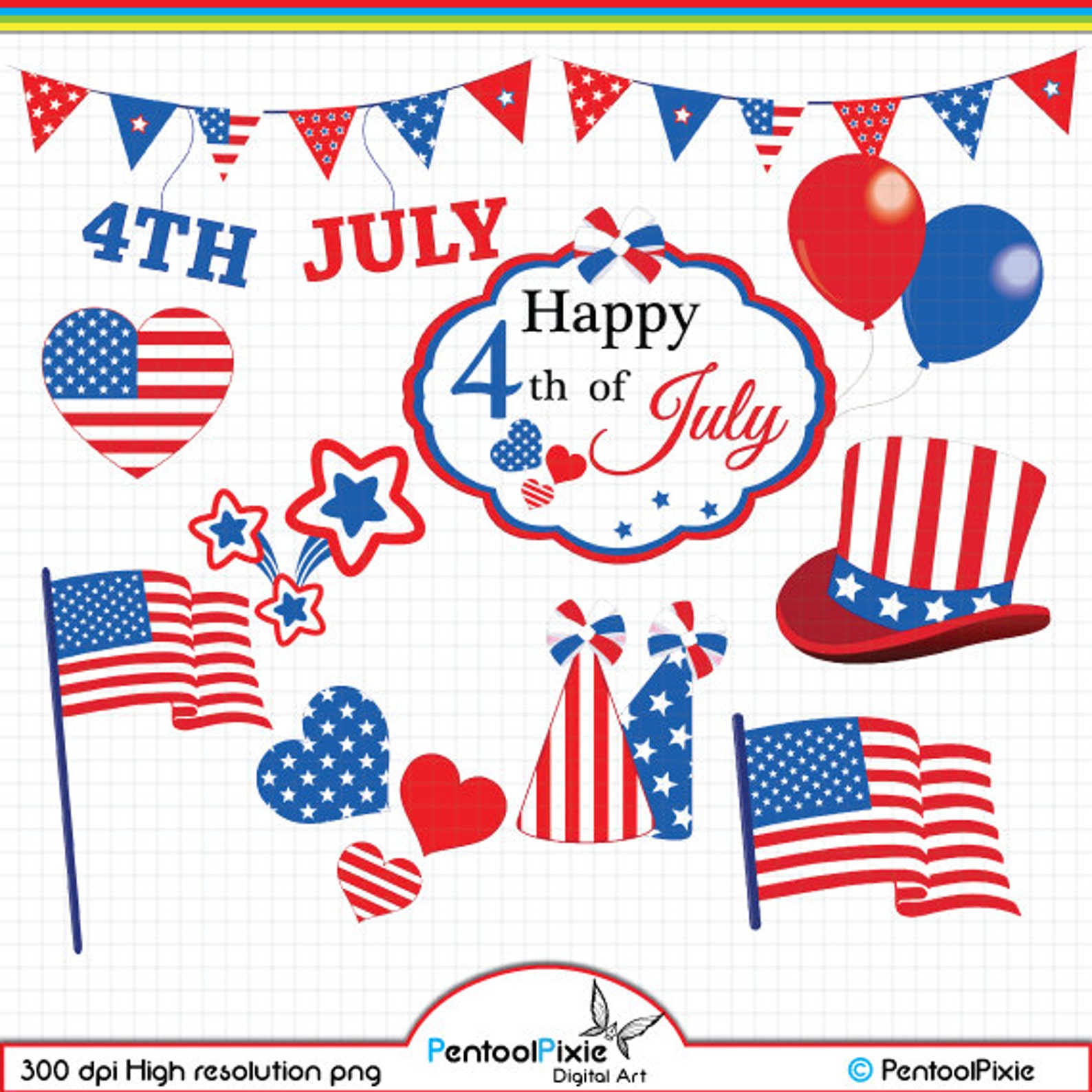 Fourth of July Clipart Independence Day Clipart Patriotic | Etsy