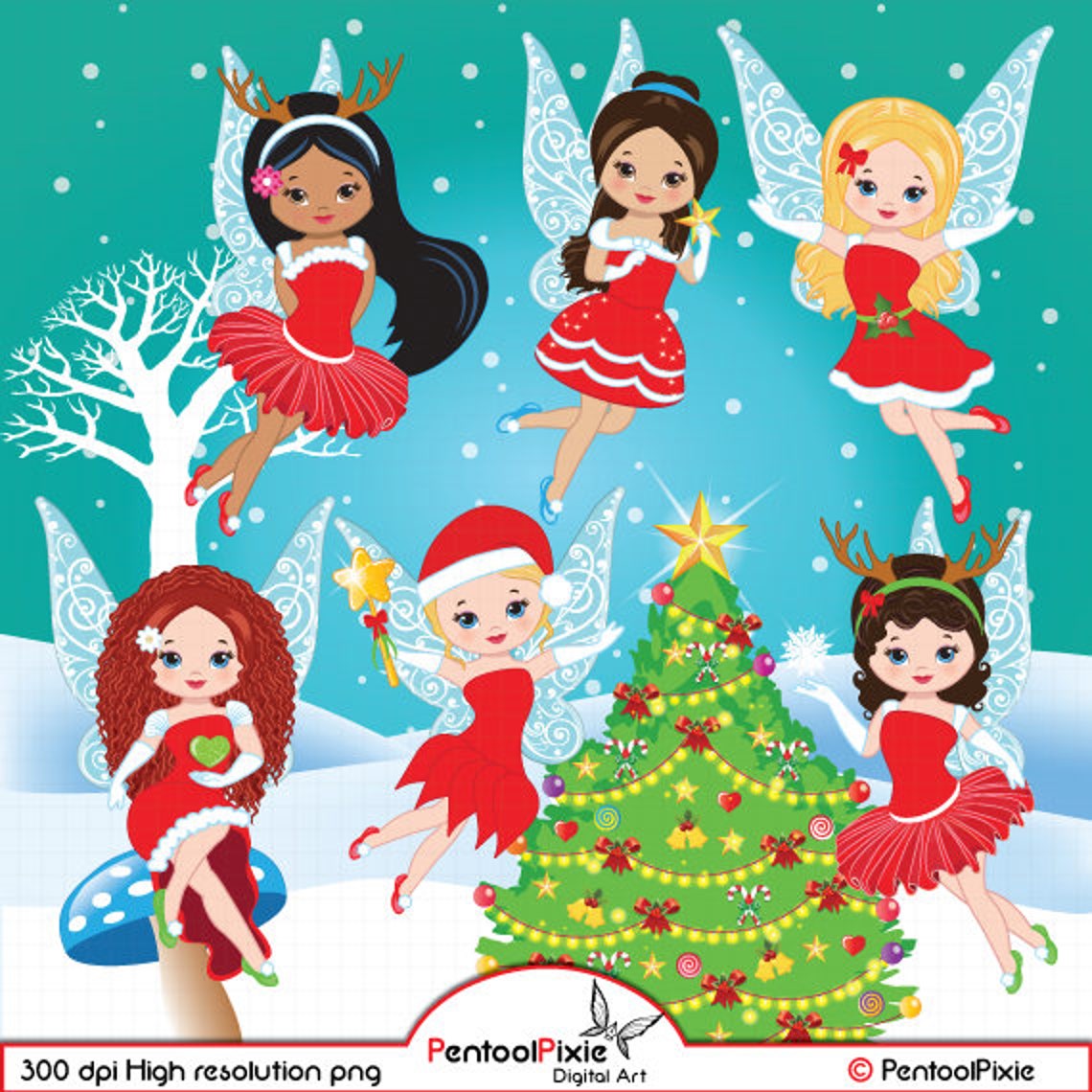 Christmas Fairies Clipart Snow Fairies Winter Fairies - Etsy
