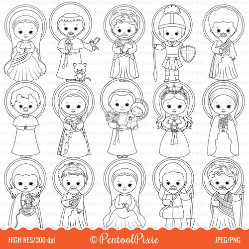 Saints Clipart Cute Saints Jesus Clipart Lineart Coloring - Etsy Canada
