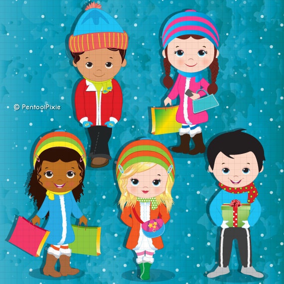 Kids Christmas Shopping Clip Art