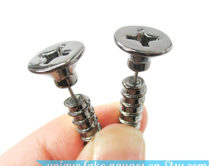 Realistic Screw Nail Shaped Fake Gauge Plug Earrings in Dark - Etsy