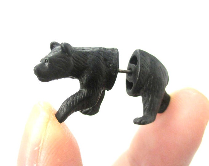 3D Realistic Bear Shaped Animal Fake Gauge Plug Earrings in - Etsy