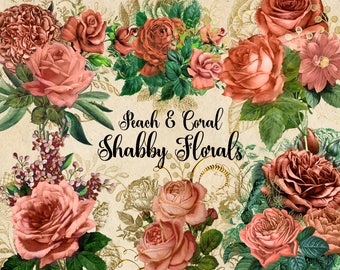 Aqua and Gold Floral Clip Art digital instant download | Etsy