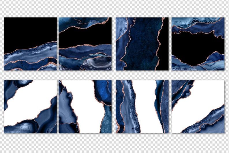 Navy Rose Gold Agate Borders, Watercolor Clipart (digital Download) - Etsy