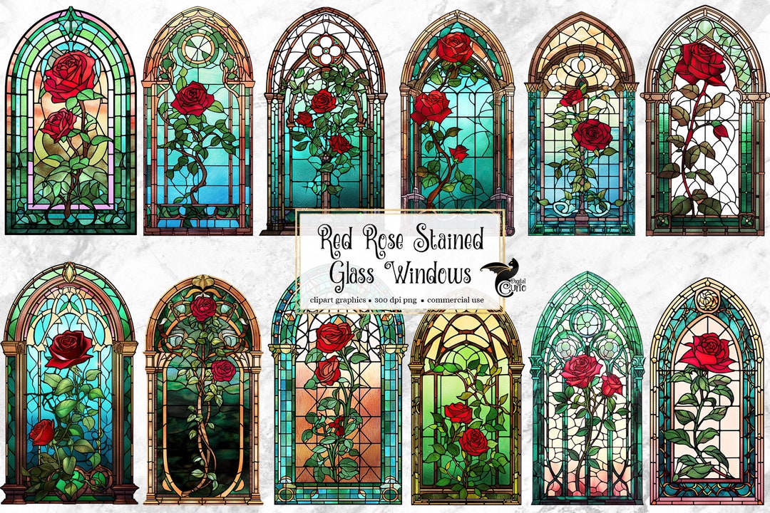 Red Rose Stained Glass Windows Clipart Fantasy Clip Art Graphics And