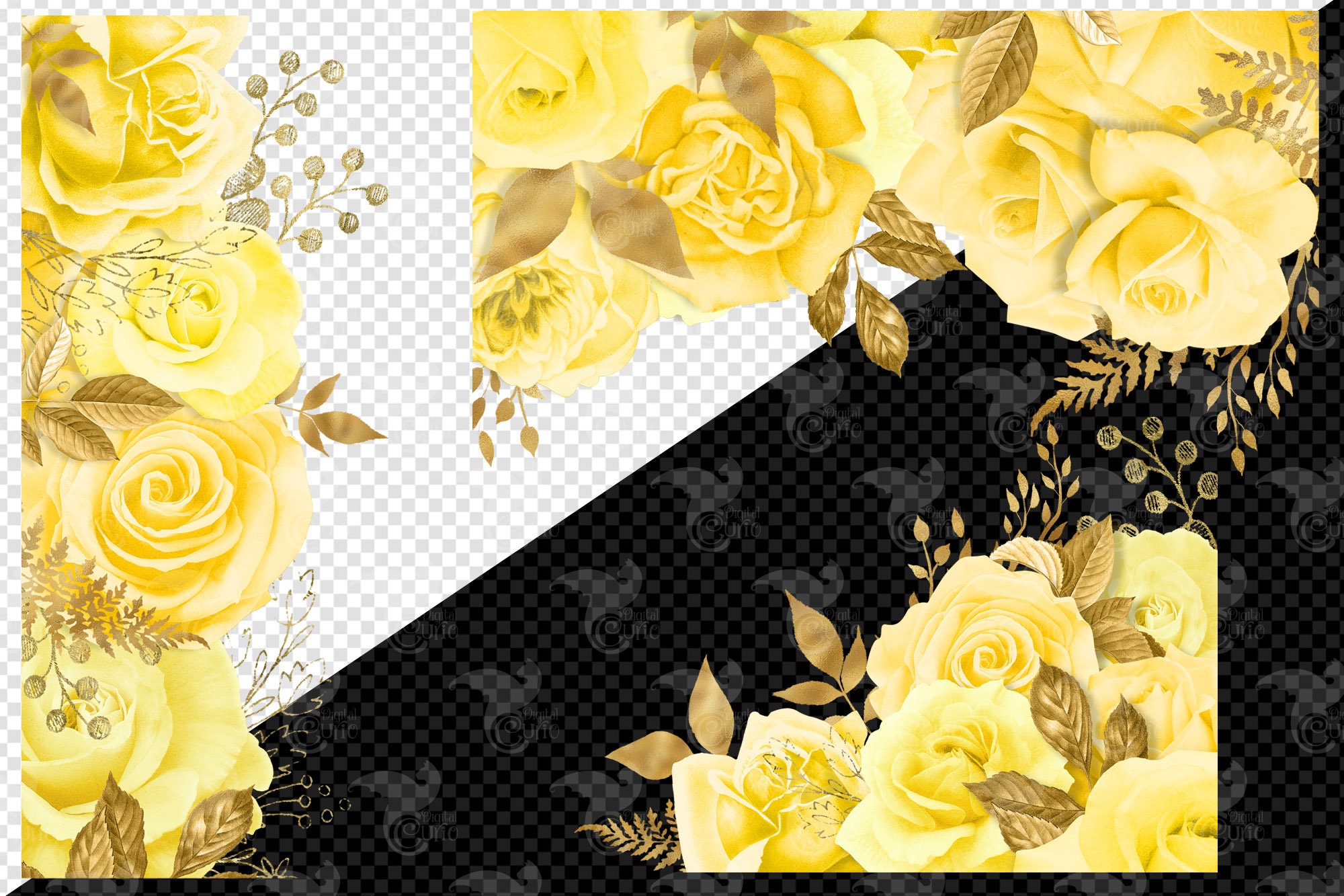 Yellow and Gold Floral Clip Art Digital Clipart Graphics of - Etsy
