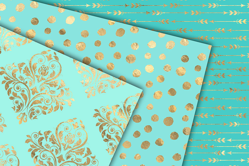 Aqua and Gold Digital Paper Turquoise Seamless Gold Foil - Etsy