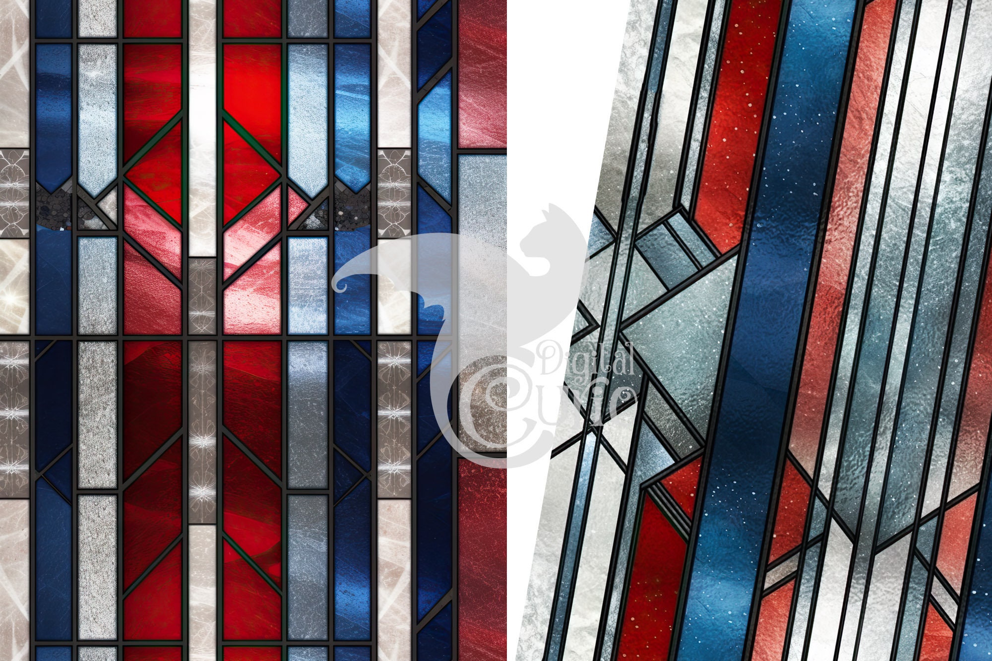 Patriotic Stained Glass Digital Paper, Seamless Red White Blue (digital ...