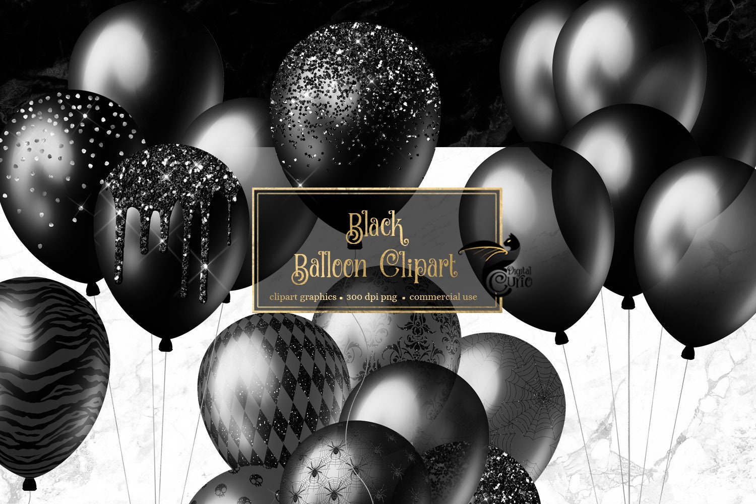 Black Balloons Clipart Glitter Party Clipart in PNG Format - Etsy