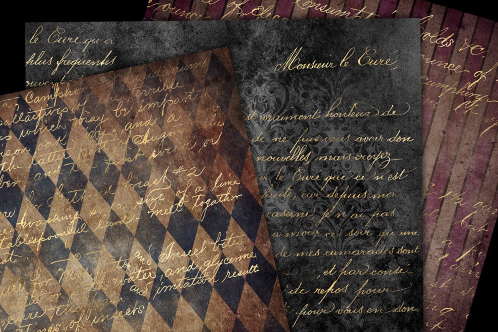 Gold Handwriting Digital Paper Antique Letters Printable - Etsy