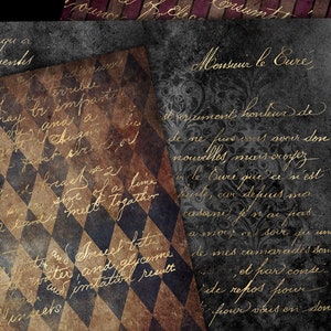 Gold Handwriting Digital Paper, Antique Letters Printable Scrapbook ...