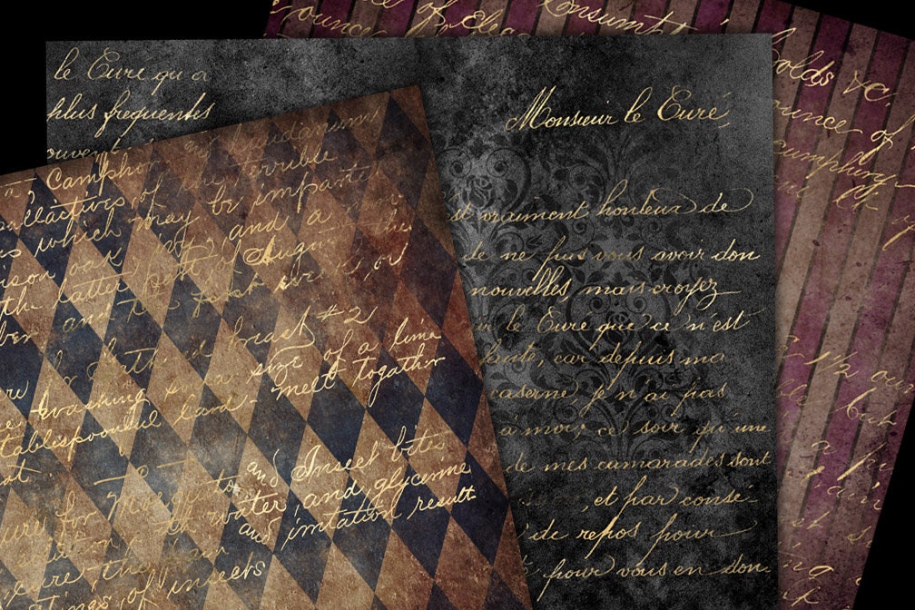 Gold Handwriting Digital Paper Antique Letters Printable | Etsy