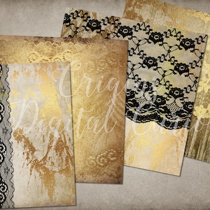 Black and Gold Lace Digital Paper, Rustic Digital Paper, Black Lace ...
