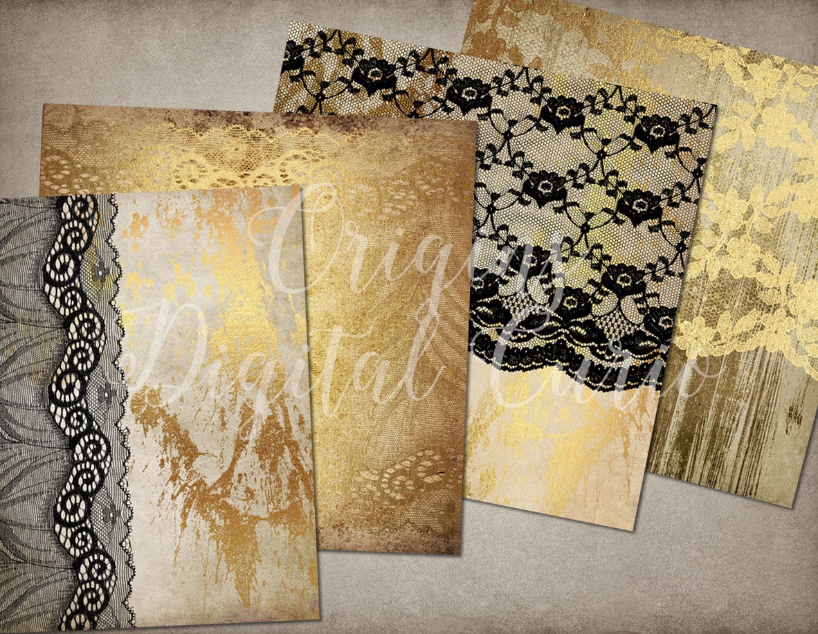 Black and Gold Lace Digital Paper Rustic Digital Paper Black - Etsy