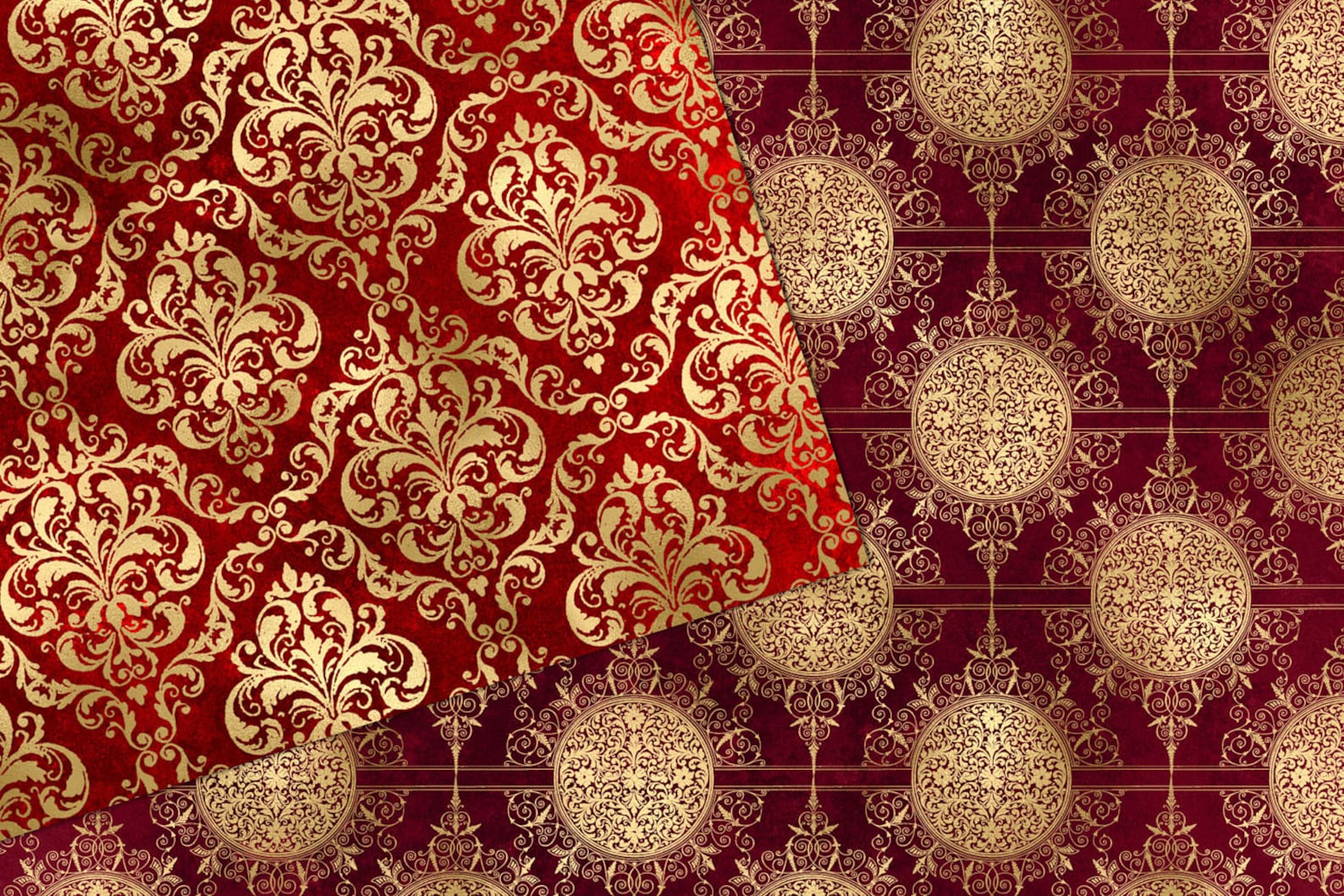 Red and Gold Damask Digital Paper Seamless Damask Patterns - Etsy