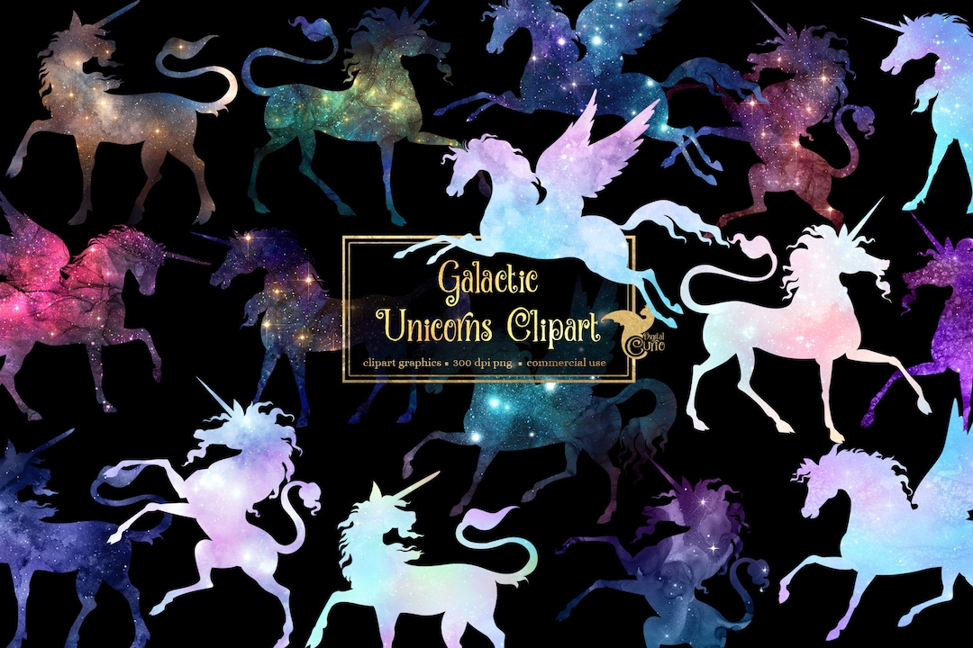 Galactic Unicorns Clipart, Watercolor Galaxy Unicorn Clip Art, Cosmic ...