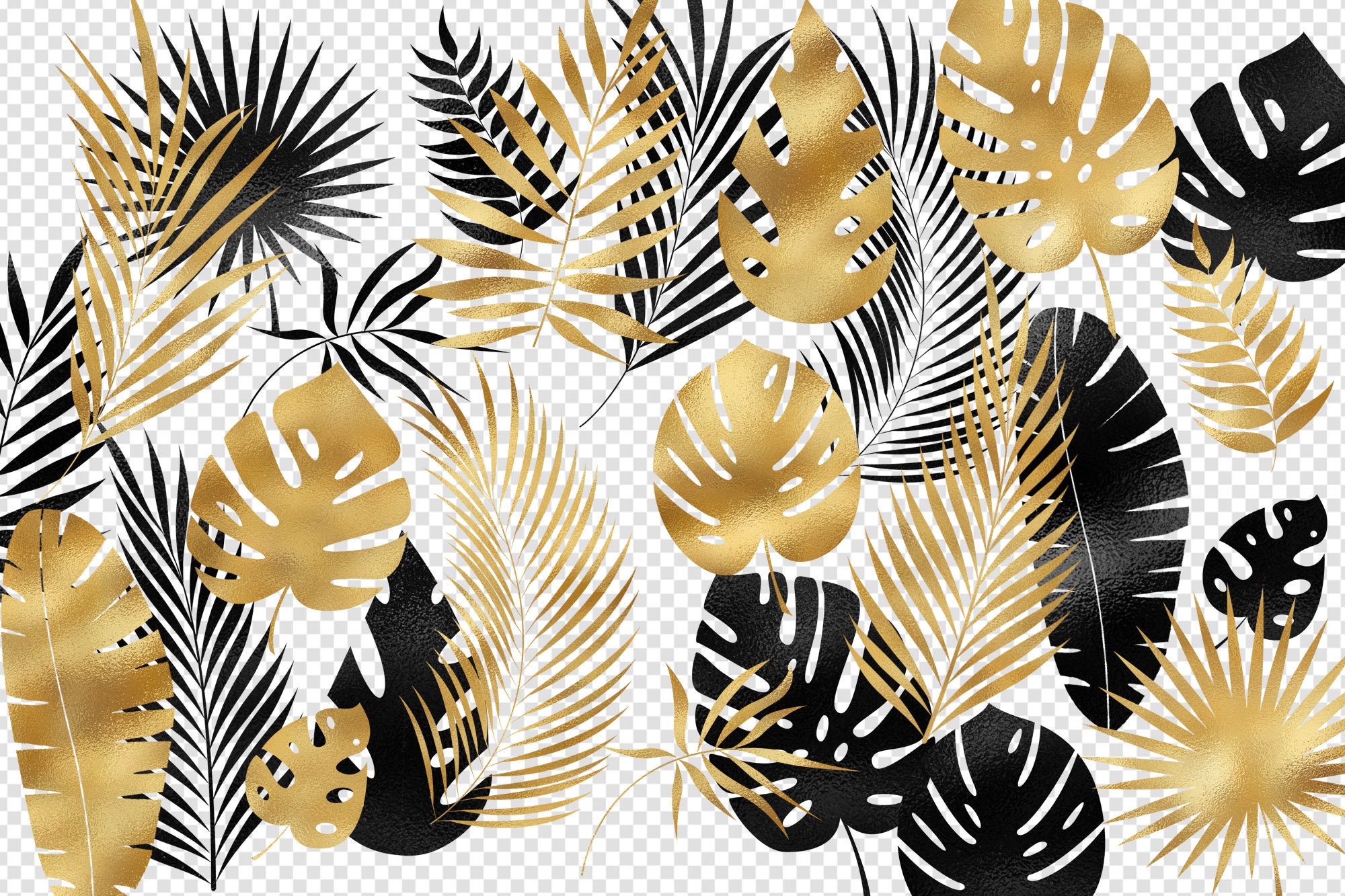 Black and Gold Tropical Leaves Clipart Gold Foil Tropical - Etsy