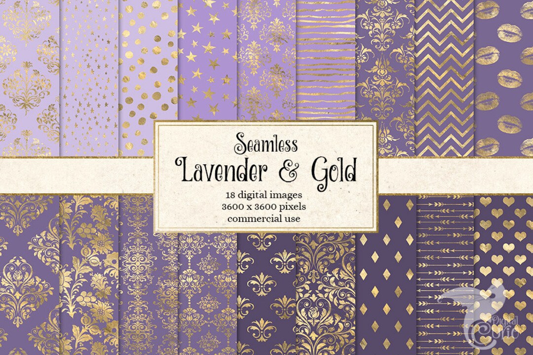 Lavender and Gold Digital Paper, Seamless Purple Gold Foil Backgrounds ...
