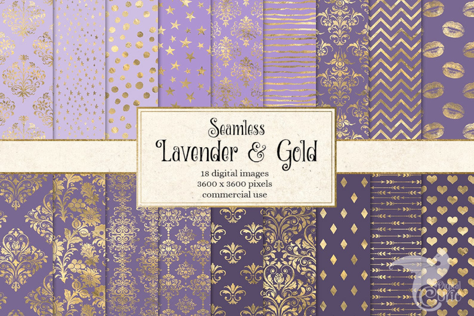 Lavender and Gold Digital Paper Seamless Purple Gold Foil | Etsy