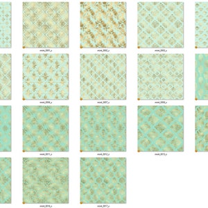 Mint and Gold Damask Digital Paper, Seamless Damask Patterns Printable ...