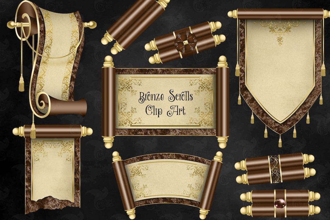 Bronze Scrolls Clipart - Digital Tapestry Clip Art for Magic Fantasy ...
