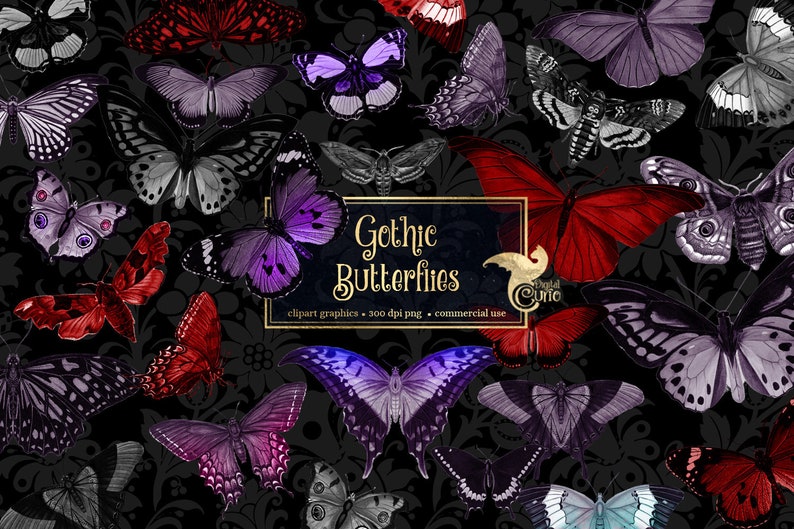 Gothic Butterflies Clipart Vintage Butterfly Clip Art Etsy