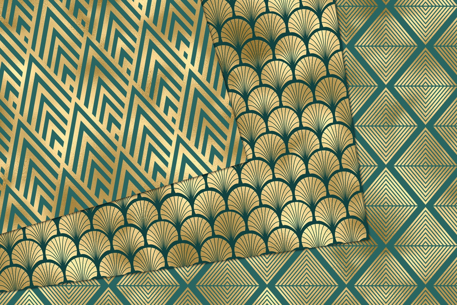 Teal and Gold Art Deco Digital Paper Seamless Deco Patterns - Etsy