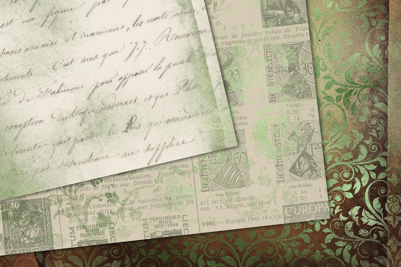 Green Ephemera Digital Paper Instant Download Vintage - Etsy Australia