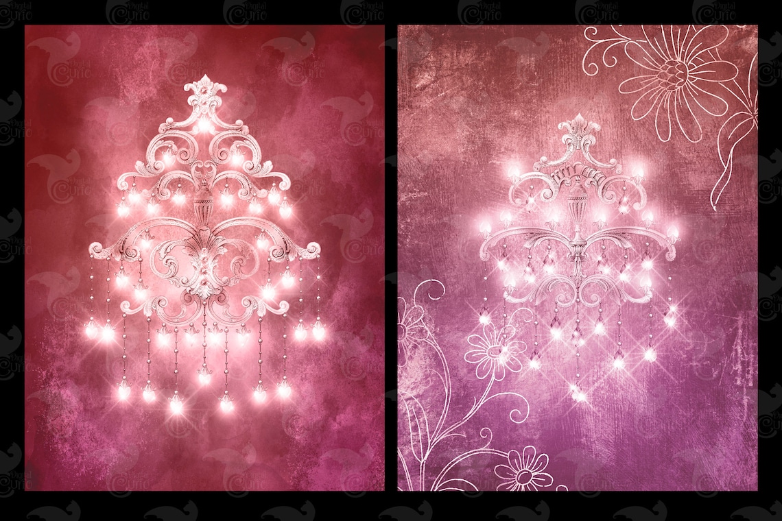 Magic Pink Chandelier Backgrounds Digital Paper Grunge Junk | Etsy