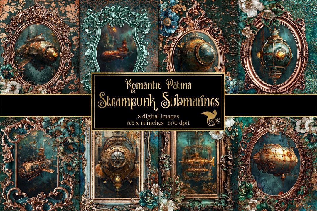 Romantic Patina Steampunk Submarine Journal Paper, Notebook Digital ...