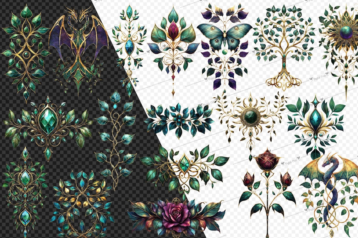 Elven Forest Emblems – Fantasy Leaf & Tree Graphics (PNG, Digital ...
