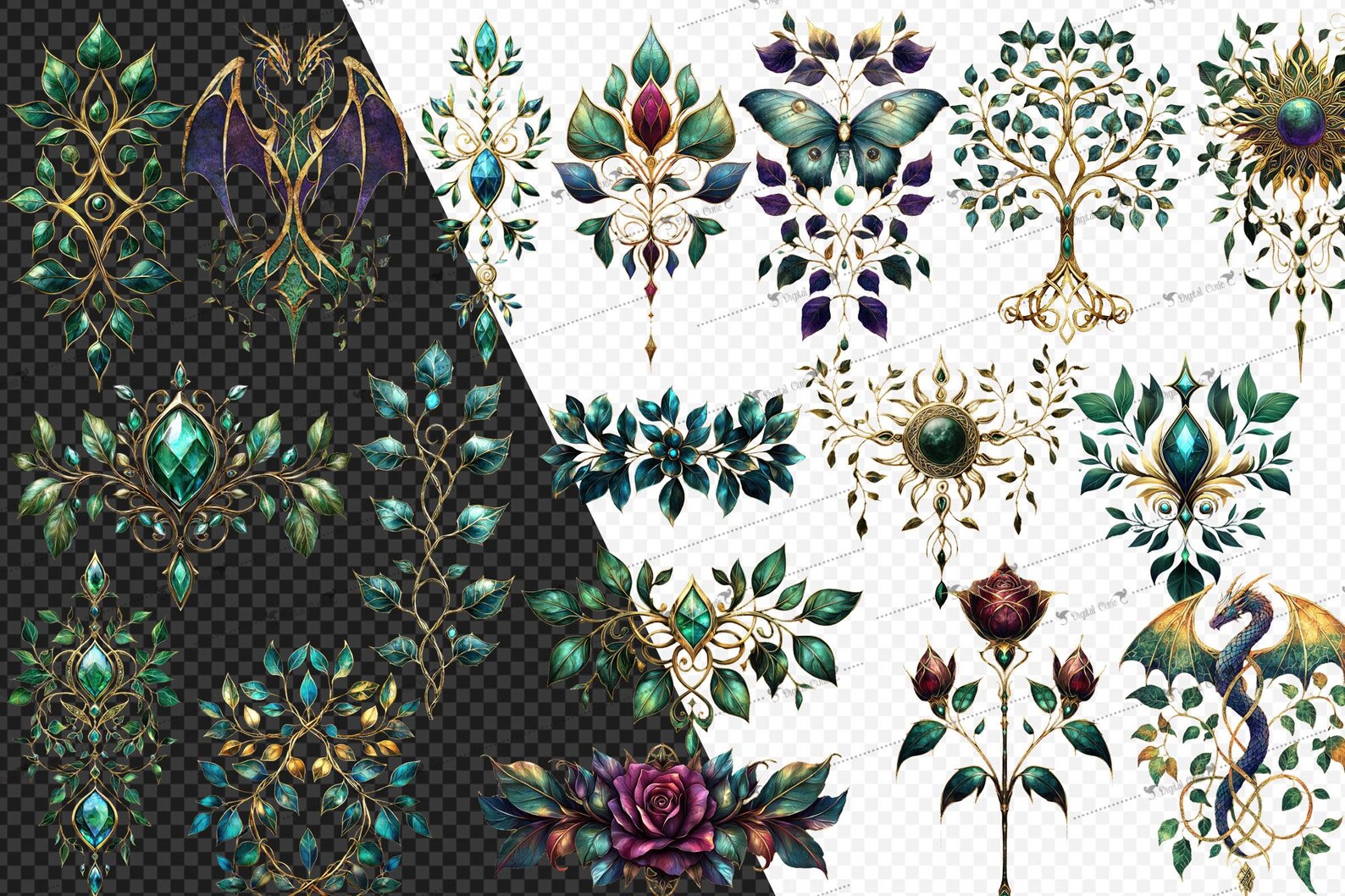 Elven Forest Emblems – Fantasy Leaf & Tree Graphics (PNG, Digital ...