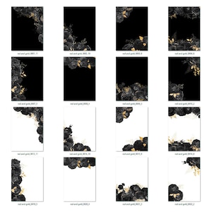 5x7 Black and Gold Floral Overlays for Invitations, Planners, Journal ...