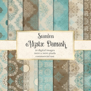 Mystic Damask Digital Paper - Vintage Antique Distressed Seamless ...