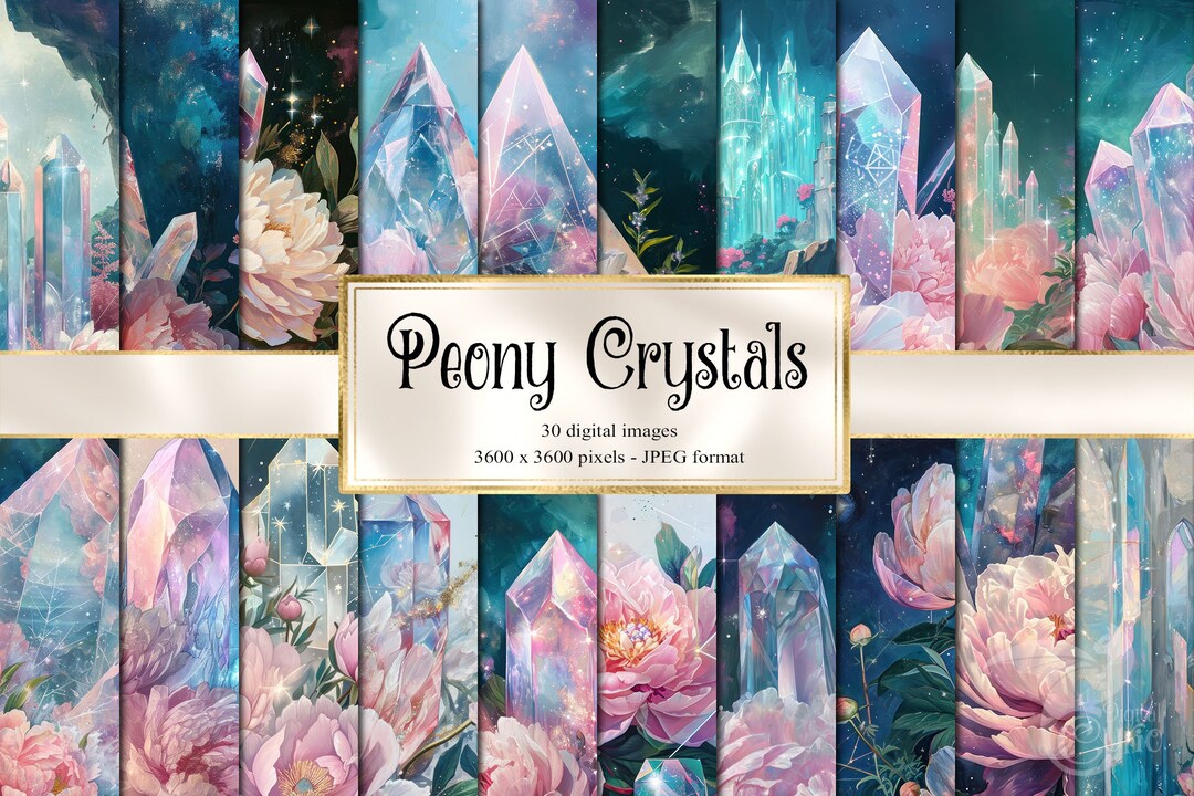 Peony Crystals Digital Paper, Magic Digital Paper Fantasy Scrapbook ...