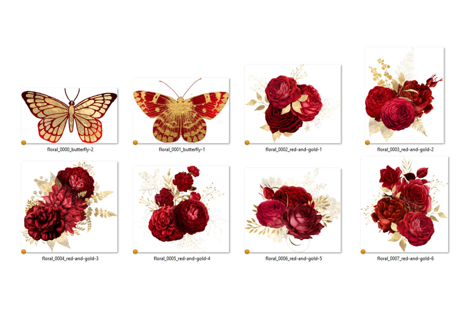 Red and Gold Rose Floral Clip Art, Watercolor Bouquets (digital ...