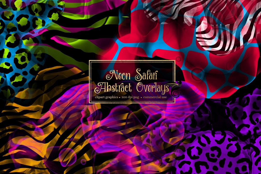Neon Animal Print Overlays – Abstract Safari Clipart (PNG, Digital ...