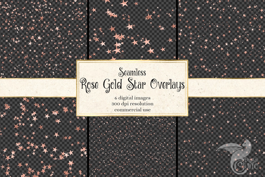 Seamless Rose Gold Star Overlays, Starry Night Patterns (PNG Digital ...