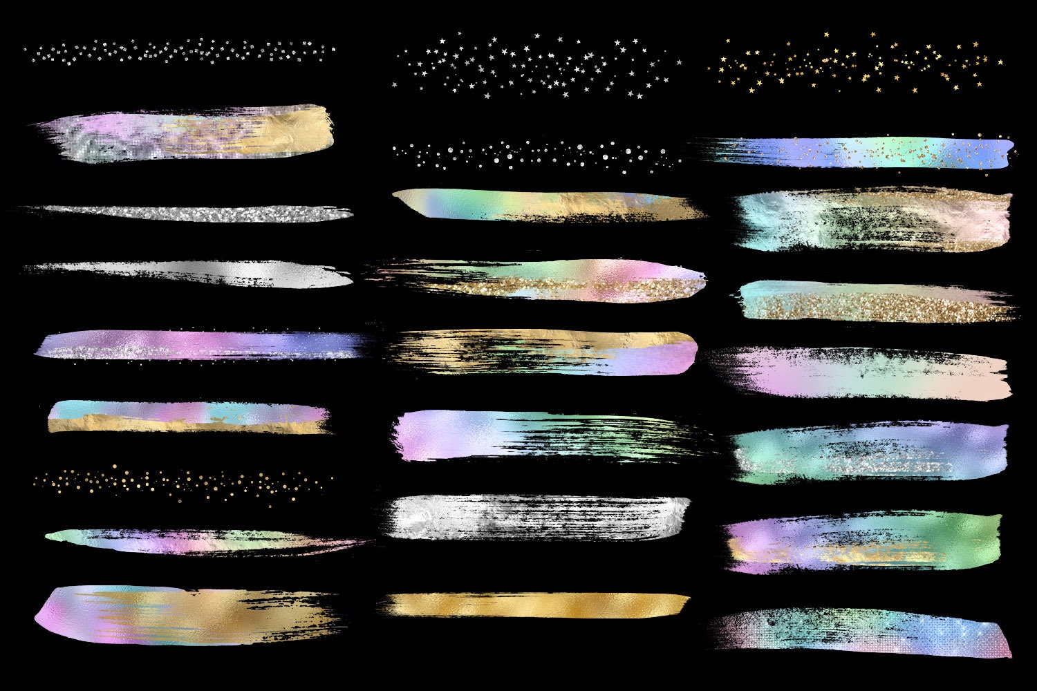 Rainbow Pastel Paint Strokes Clipart With Gold Glitter and - Etsy