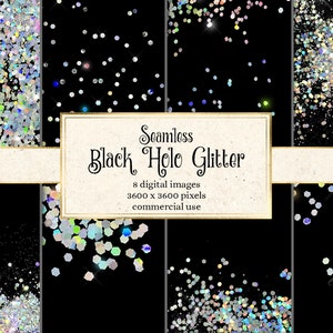 Black Holographic Glitter Digital Paper, Seamless Backgrounds With Holo ...