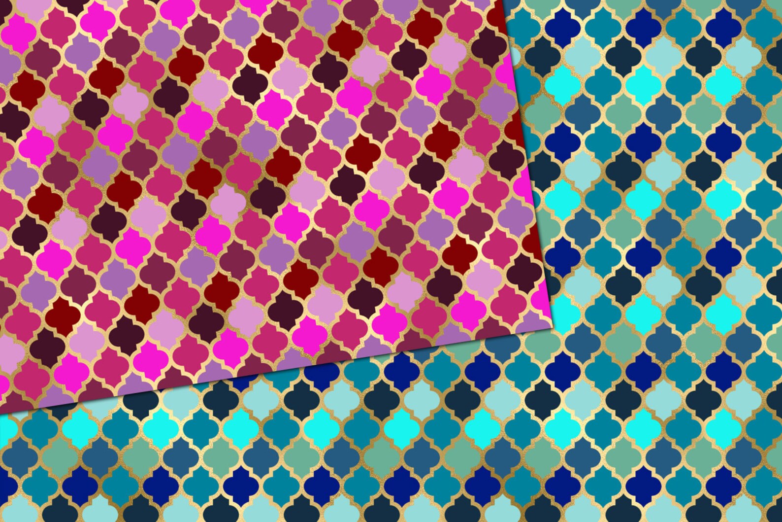 Jewel Tone Quatrefoil Digital Paper Seamless Patterns and | Etsy