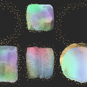 Rainbow and Gold Watercolor Elements Clipart, Watercolour Frames in ...